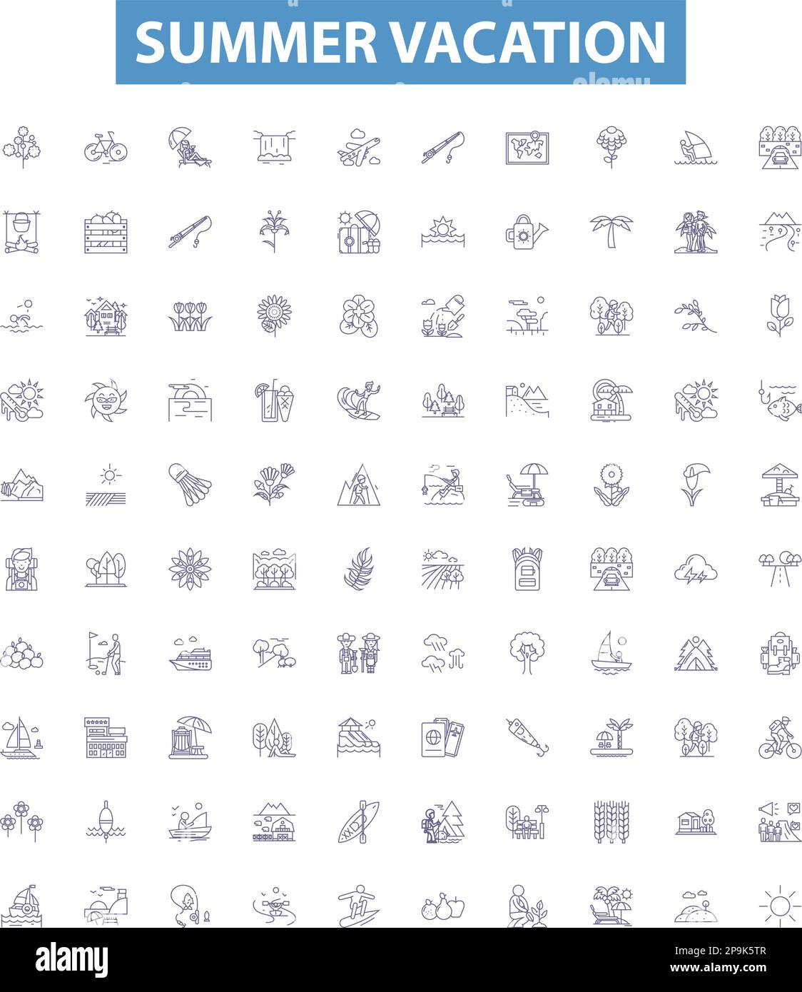 Summer vacation line icons, signs set. Holiday, Vacation, Sun, Beach ...