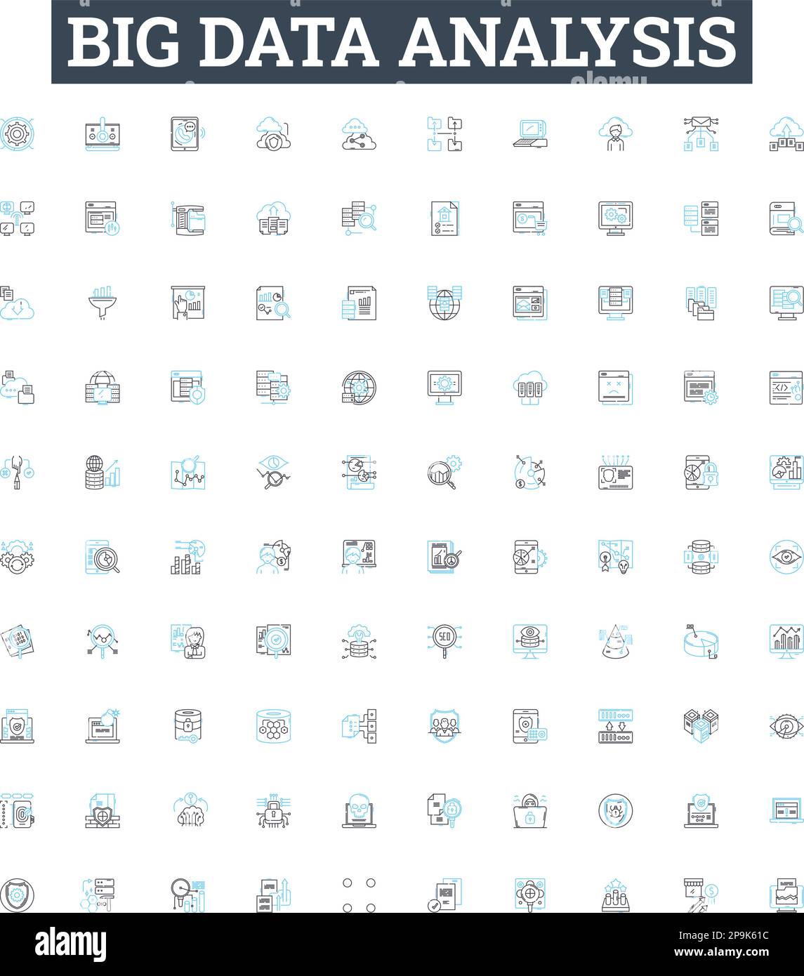 Big Data Analysis Vector Line Icons Set Analytics Mining Storage Patterns Visualization