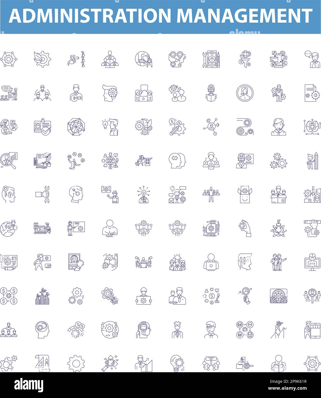 Administration management line icons, signs set. Administration ...