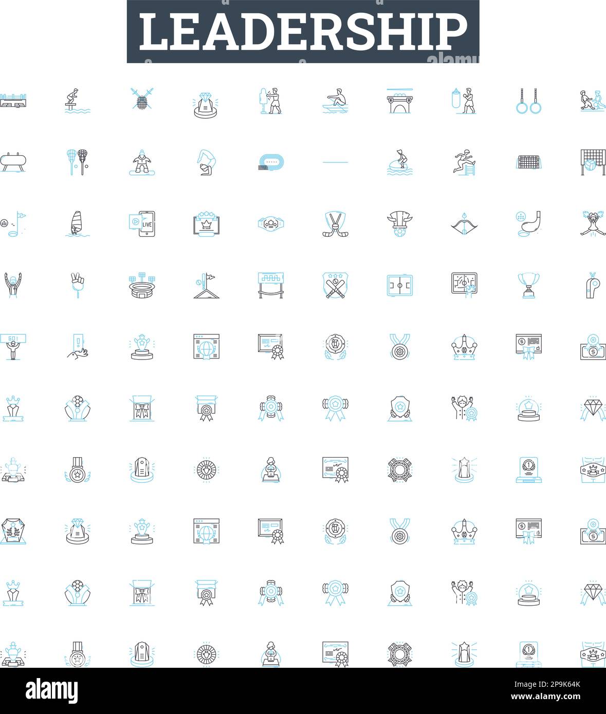 Leadership vector line icons set. Lead, Guide, Manage, Motivate, Direct, Facilitate, Inspire ...