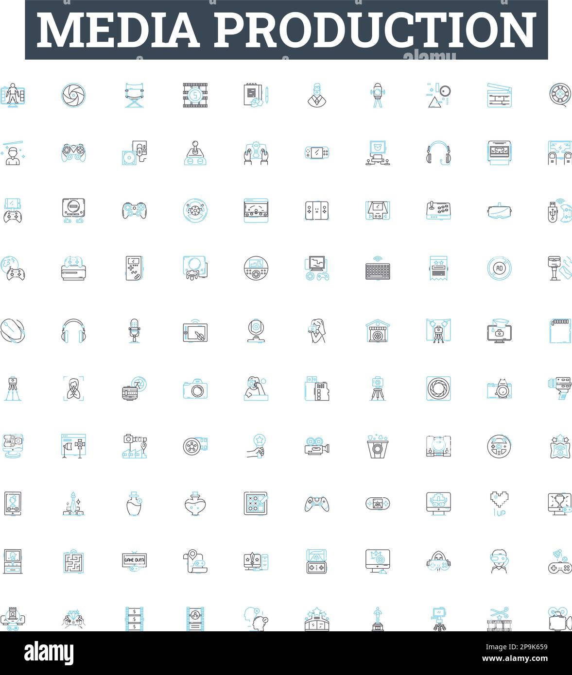 Media Production Vector Line Icons Set Filming Animation Editing