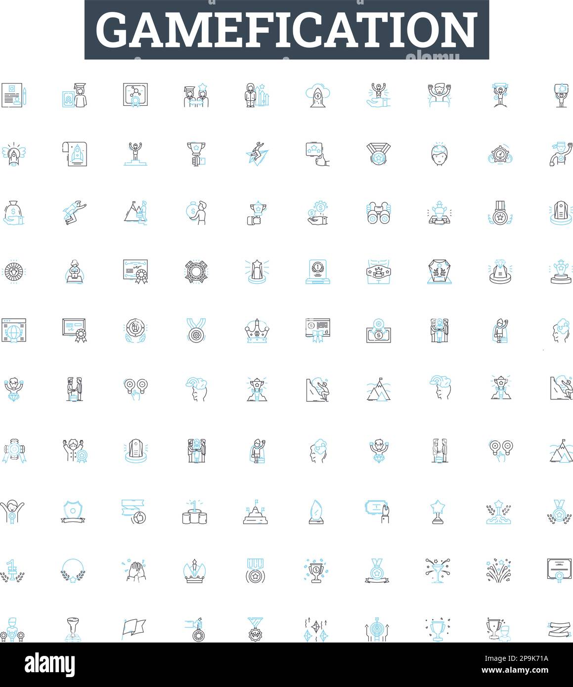 Gamefication vector line icons set. Gamification, Game, Gaming, Reward, Motivate, Points, Goal ...