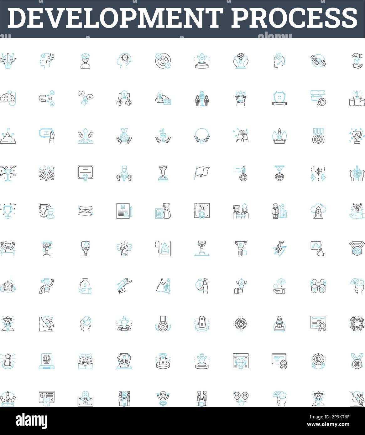Development process vector line icons set. Process, Development, Planning, Implementation ...