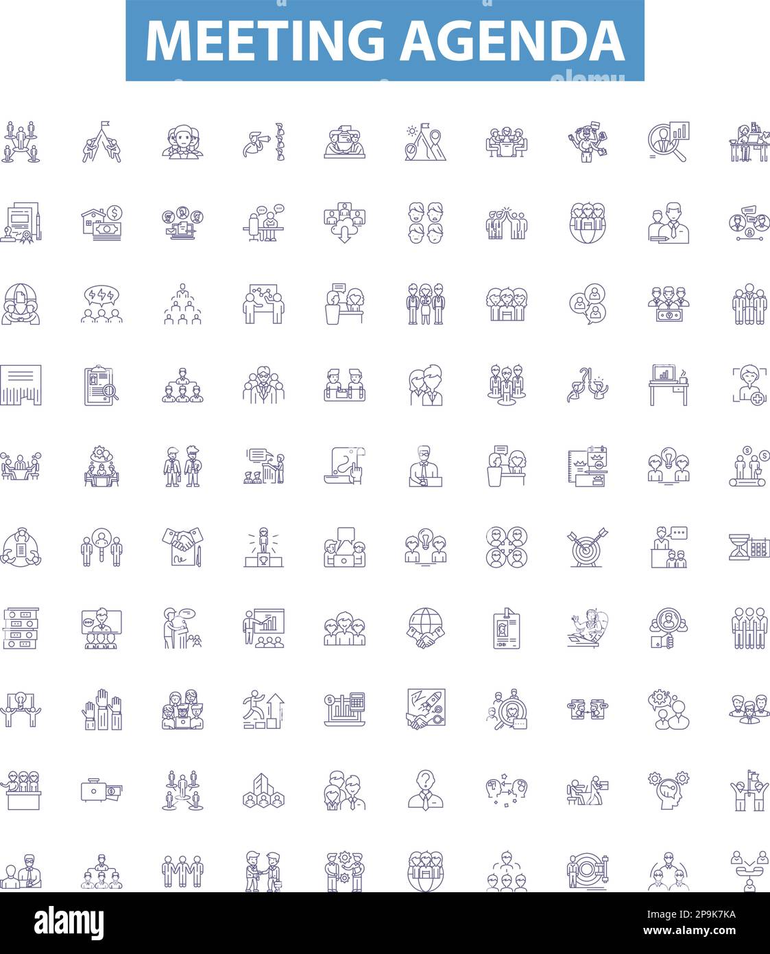 Meeting agenda line icons, signs set. Schedule, Agenda, Topics ...