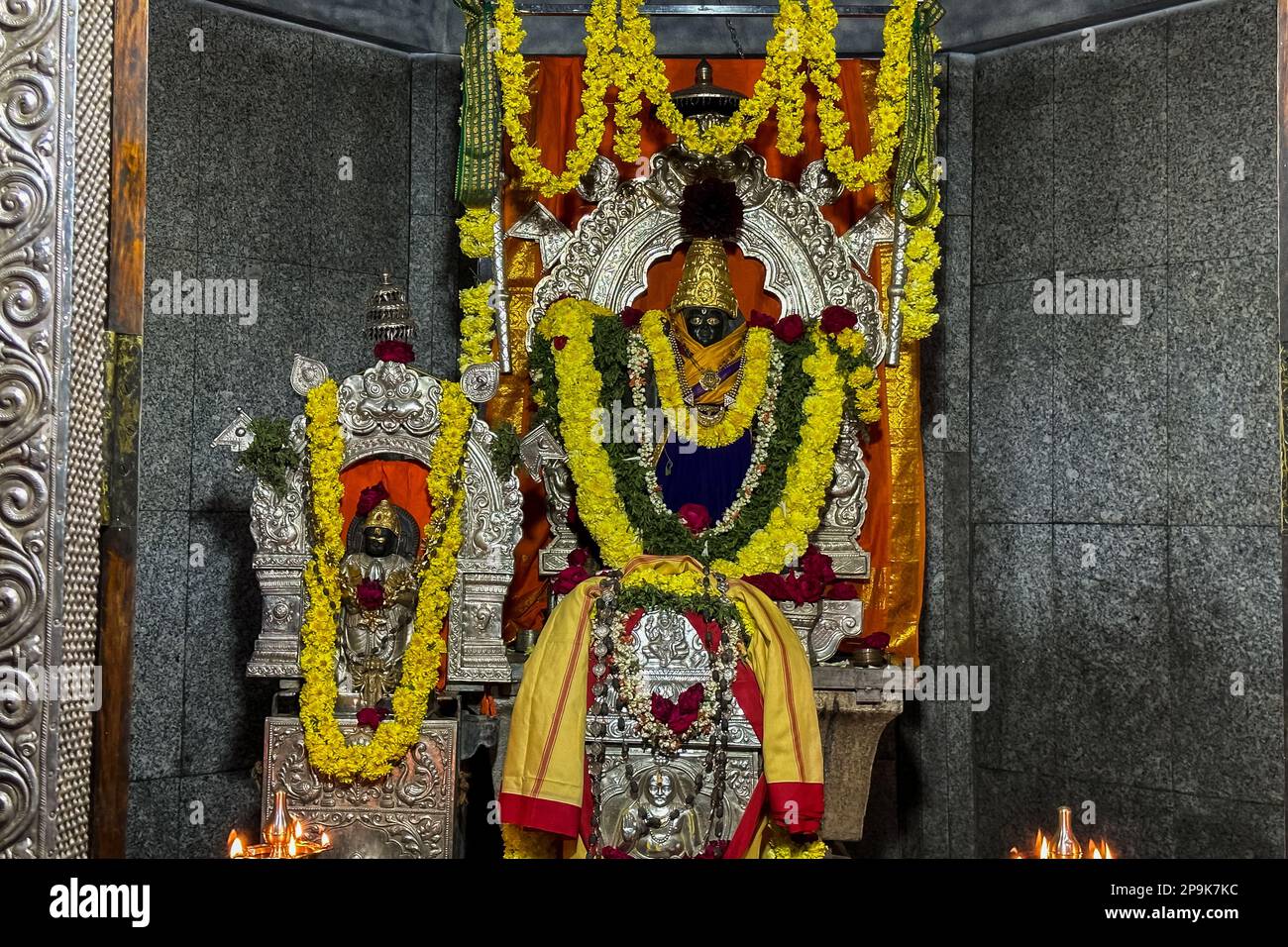 Beautifully decorated idol of Sri Lord Krishna Temple with flowers ...