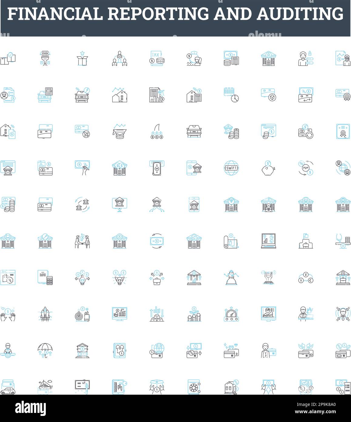Financial reporting and auditing vector line icons set. Auditing ...