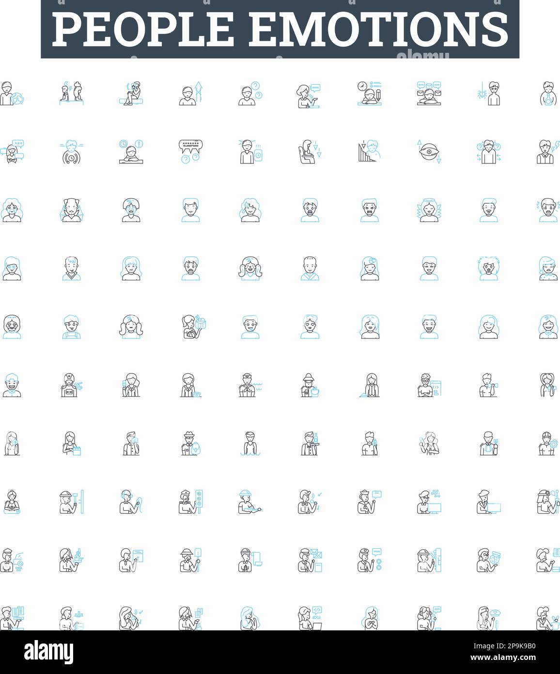 People emotions vector line icons set. Joyful, Sad, Content, Excited ...