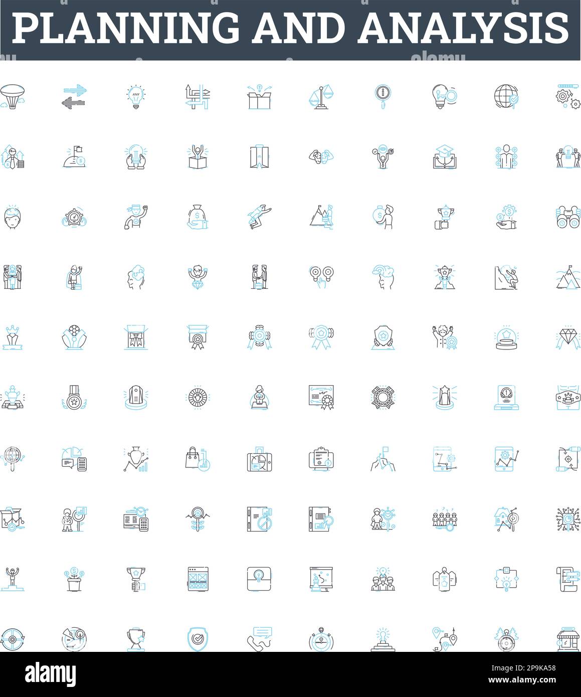 Planning and analysis vector line icons set. Planning, Analysis ...