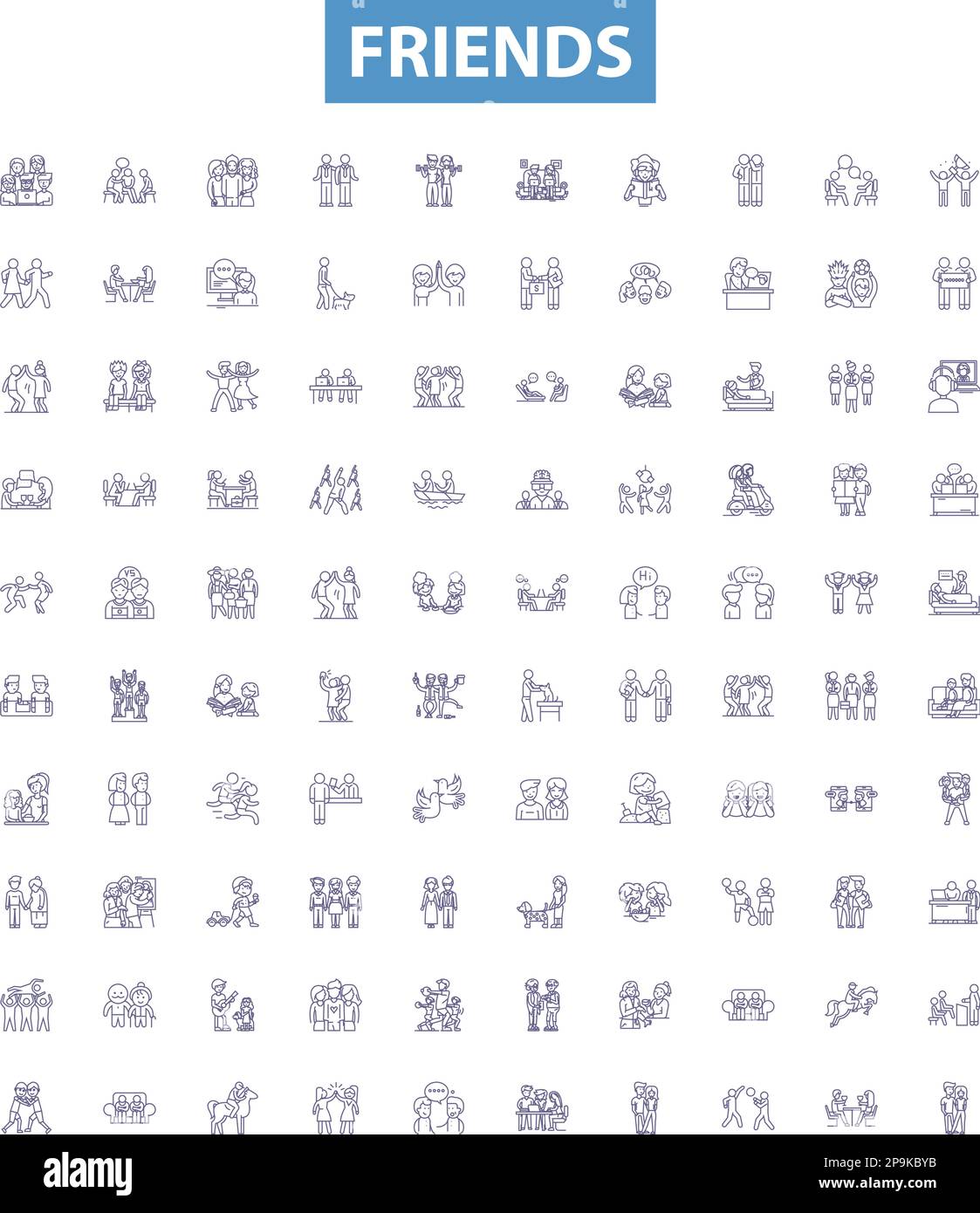 Friends line icons, signs set. companions, pals, peers, associates ...