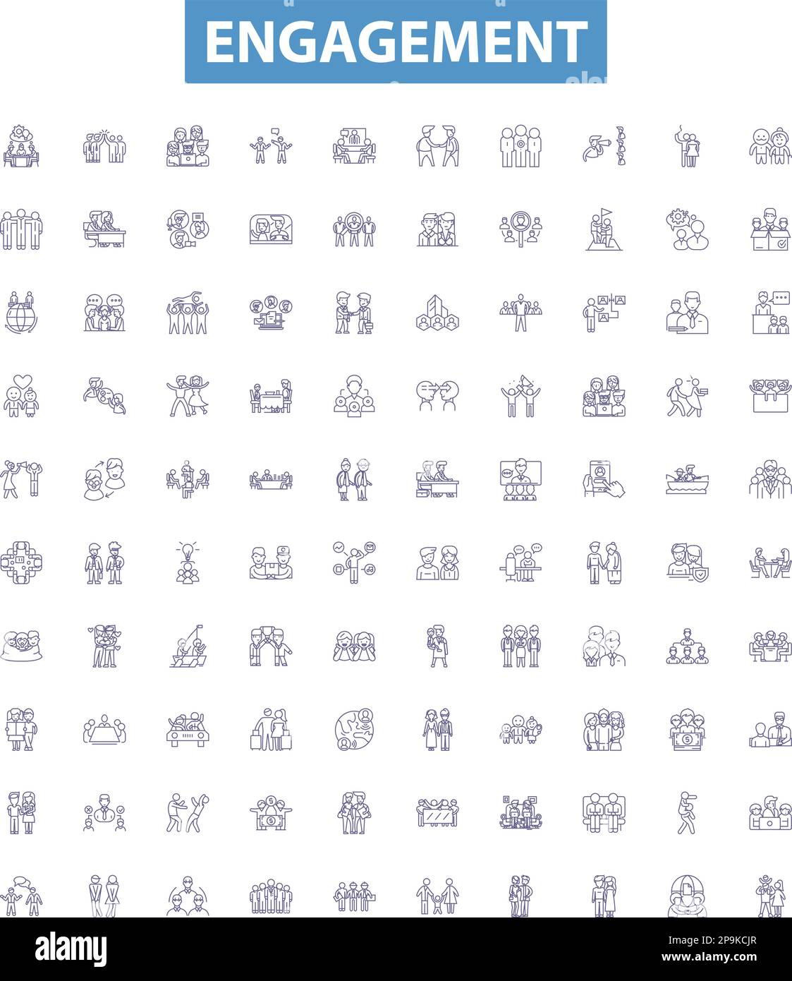 Engagement line icons, signs set. Involvement, Commitment, Attachment, Connection, Interest ...