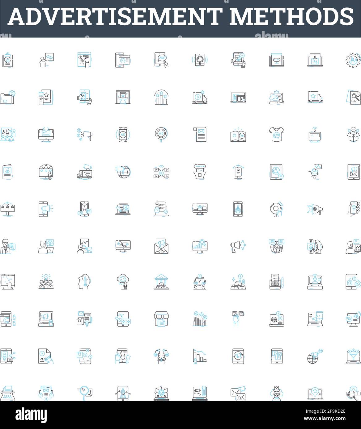 Advertisement methods vector line icons set. Marketing, Advertising, Outreach, Promotions ...