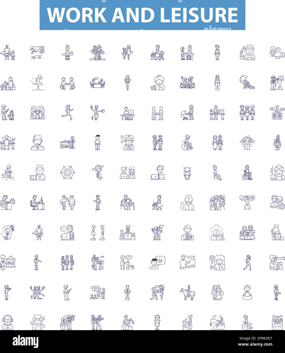 Work and leisure line icons, signs set. Work, Leisure, Relaxation ...