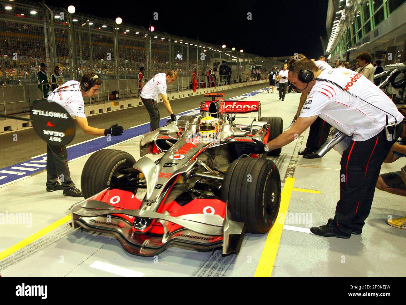 McLaren Mercedes Formula One driver Lewis Hamilton of Britain finished driving during the first ...