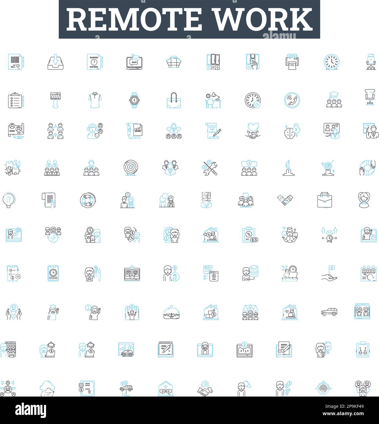 Remote work vector line icons set. Remote, Work, Telecommuting ...