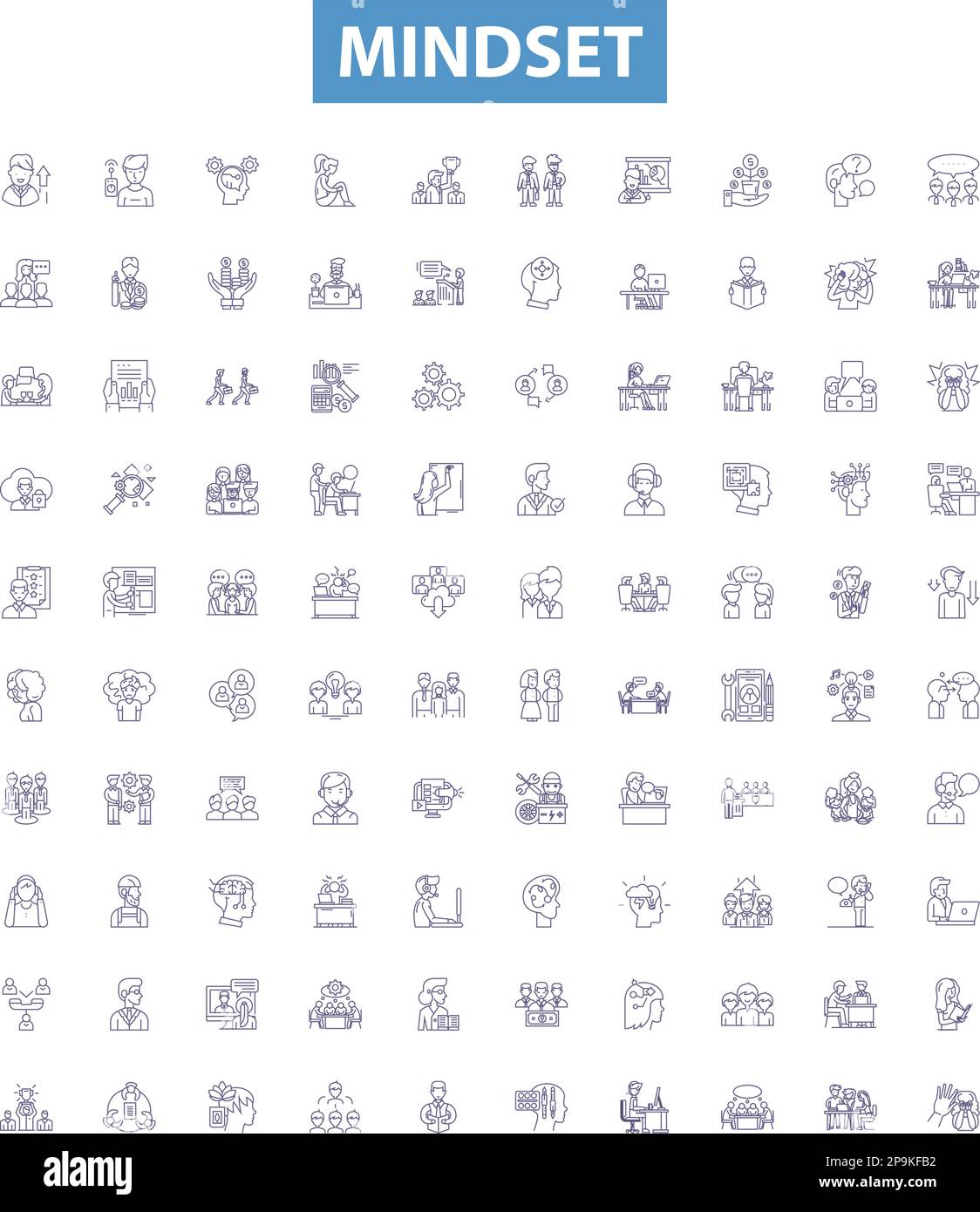 Mindset line icons, signs set. Attitude, Outlook, Perspective, Psyche ...