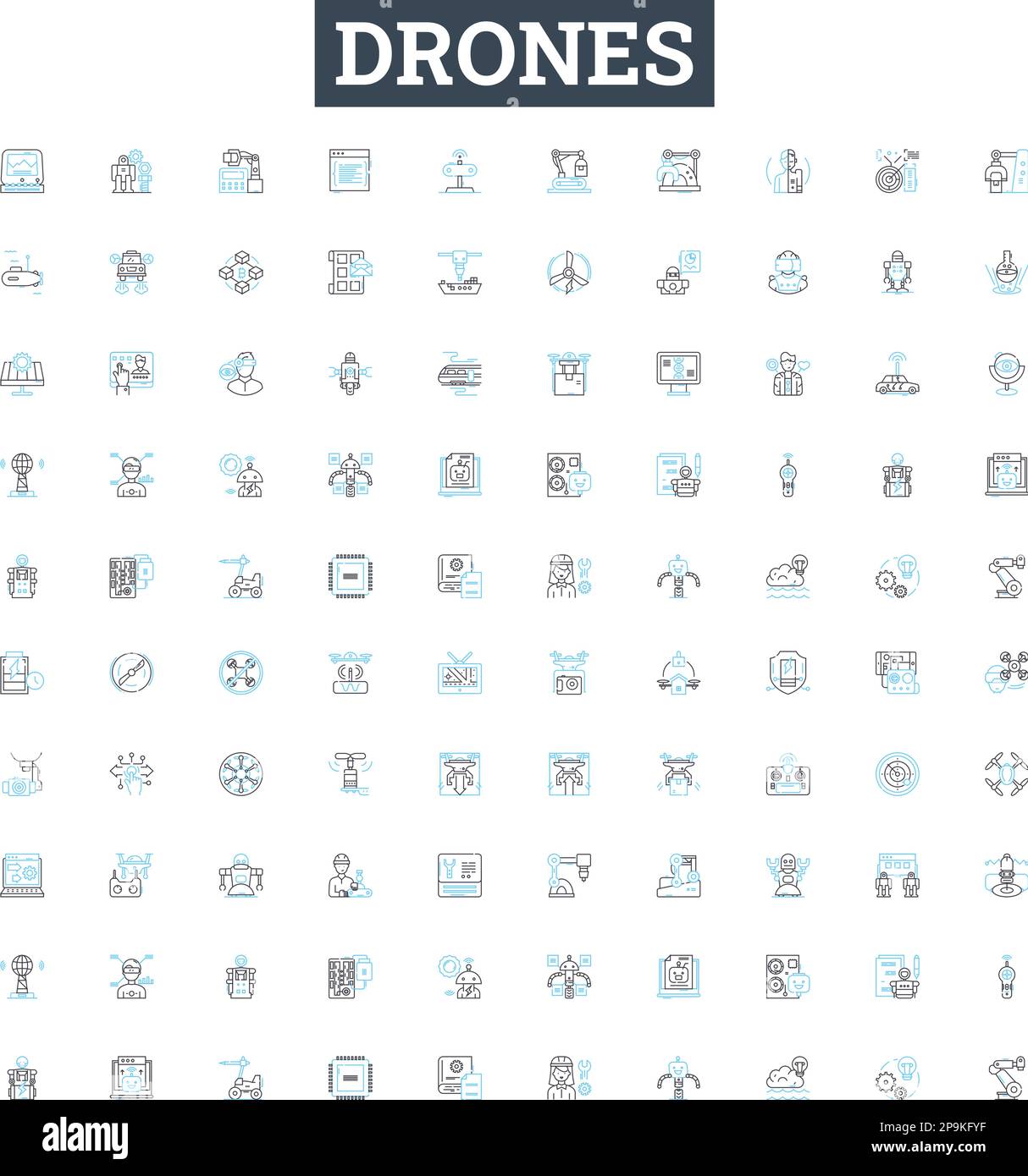 Drones vector line icons set. Drones, quadcopters, UAVs, flying robots ... Drones vector line icons set. Drones, quadcopters, UAVs, flying robots ...