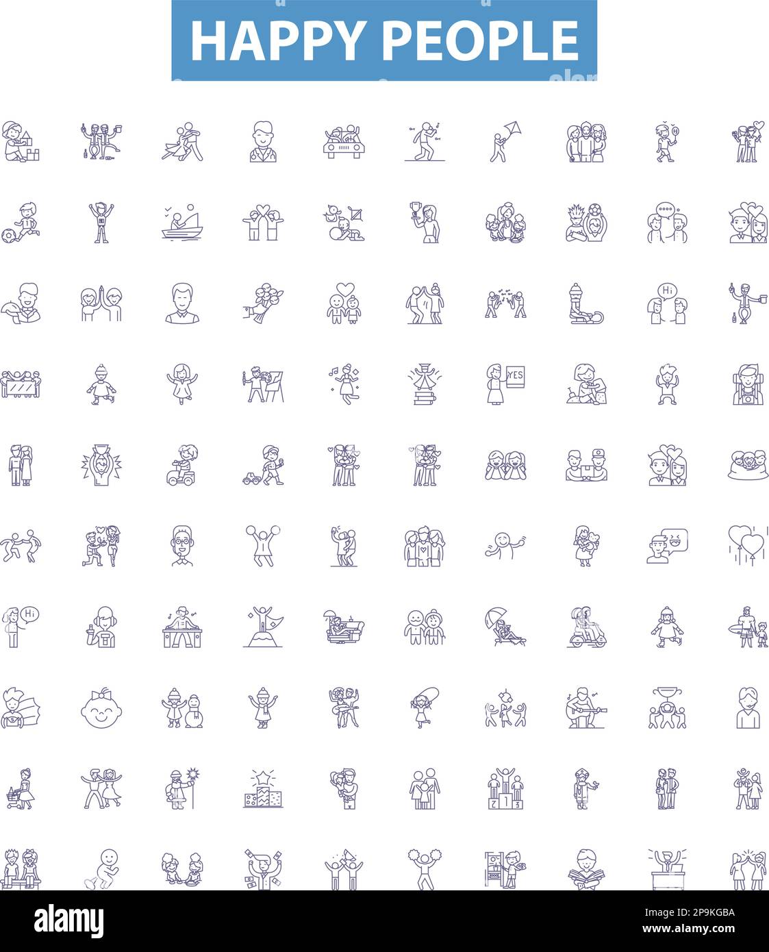 Happy people line icons, signs set. Cheerful, Joyful, Grinning, Content ...