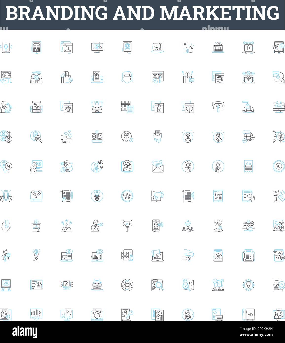 Branding and marketing vector line icons set. Branding, marketing ...