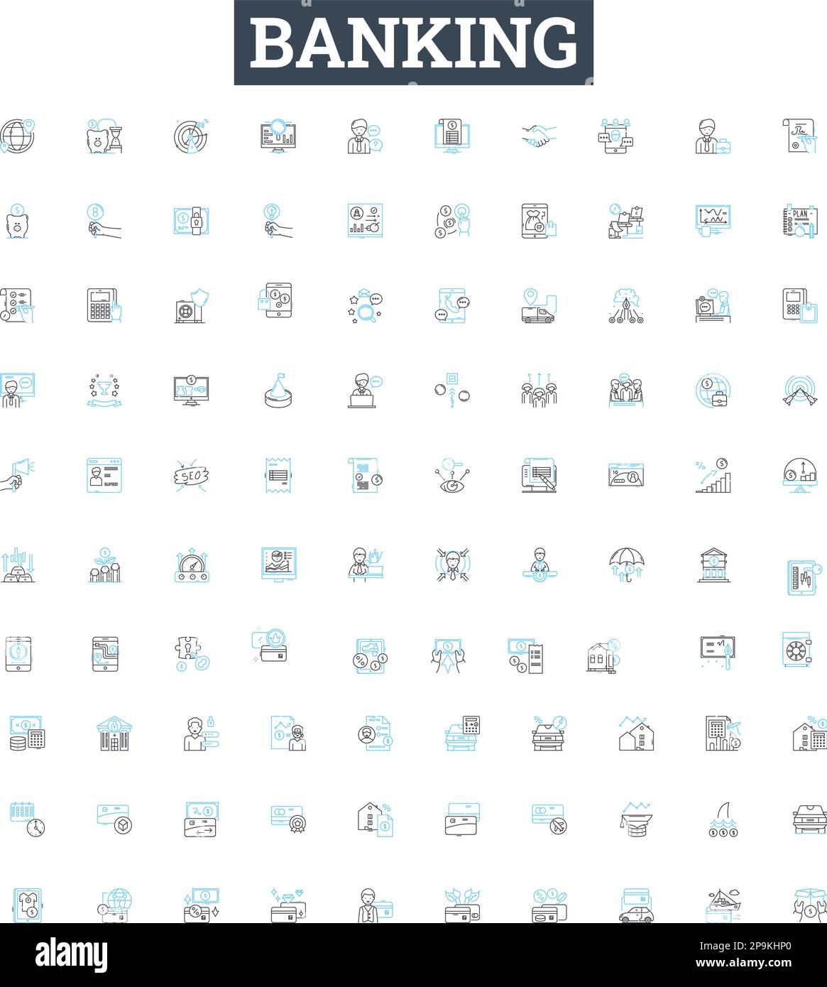 Banking vector line icons set. Banking, finance, savings, investments ...