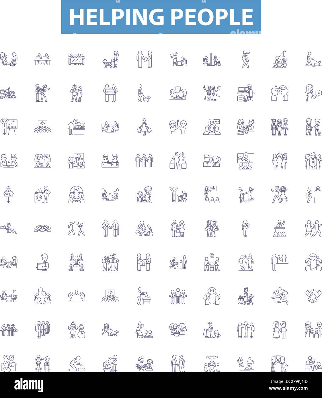 Helping people line icons, signs set. Aid, Assist, Support, Facilitate ...