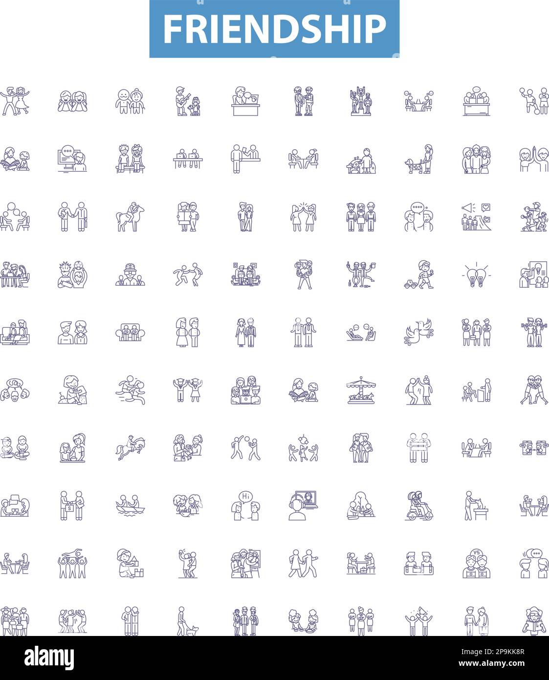 Friendship line icons, signs set. Bonding, Companionship, Alliance ...