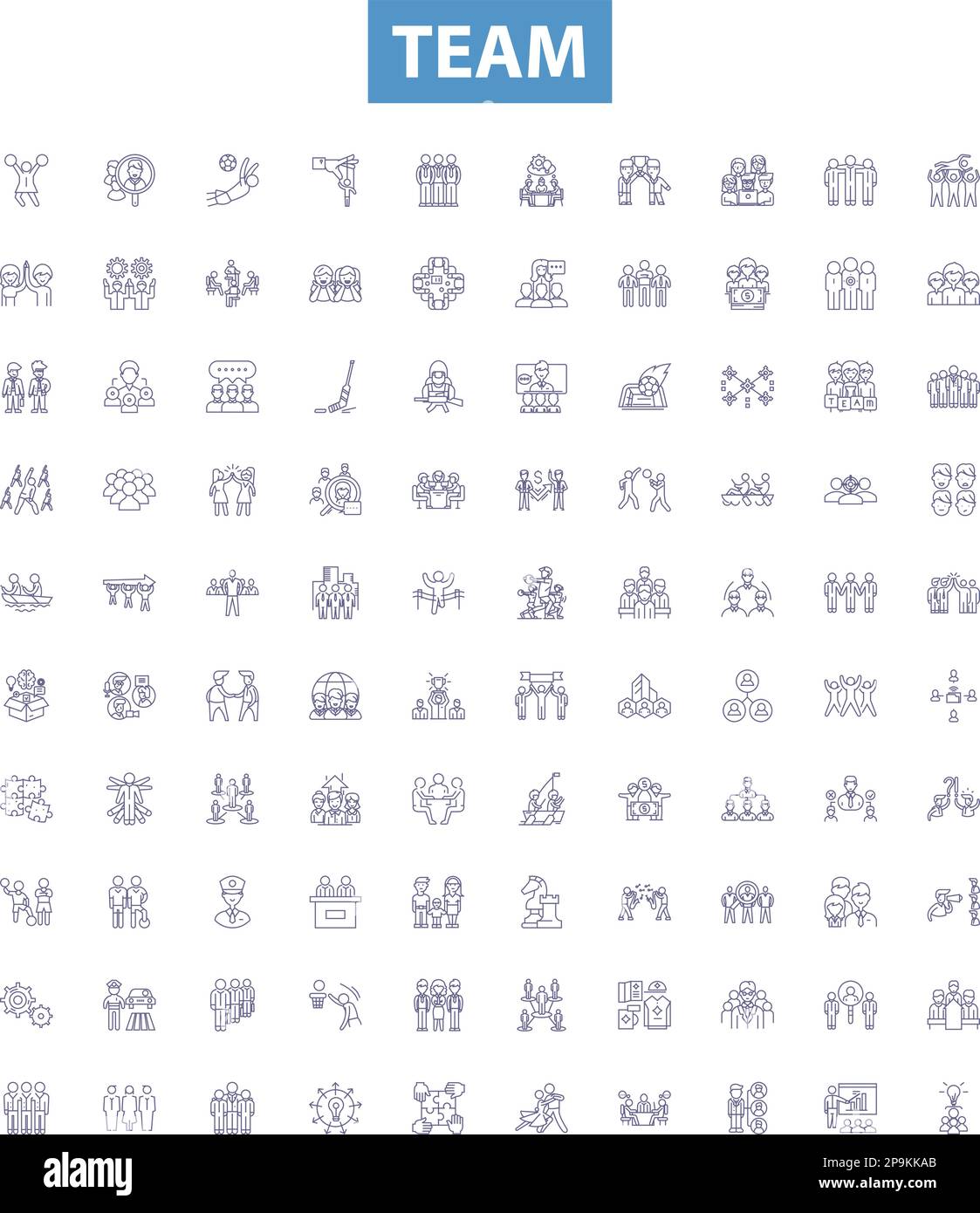 Team line icons, signs set. Squad, Crew, Group, Unit, Alliance, Faction ...