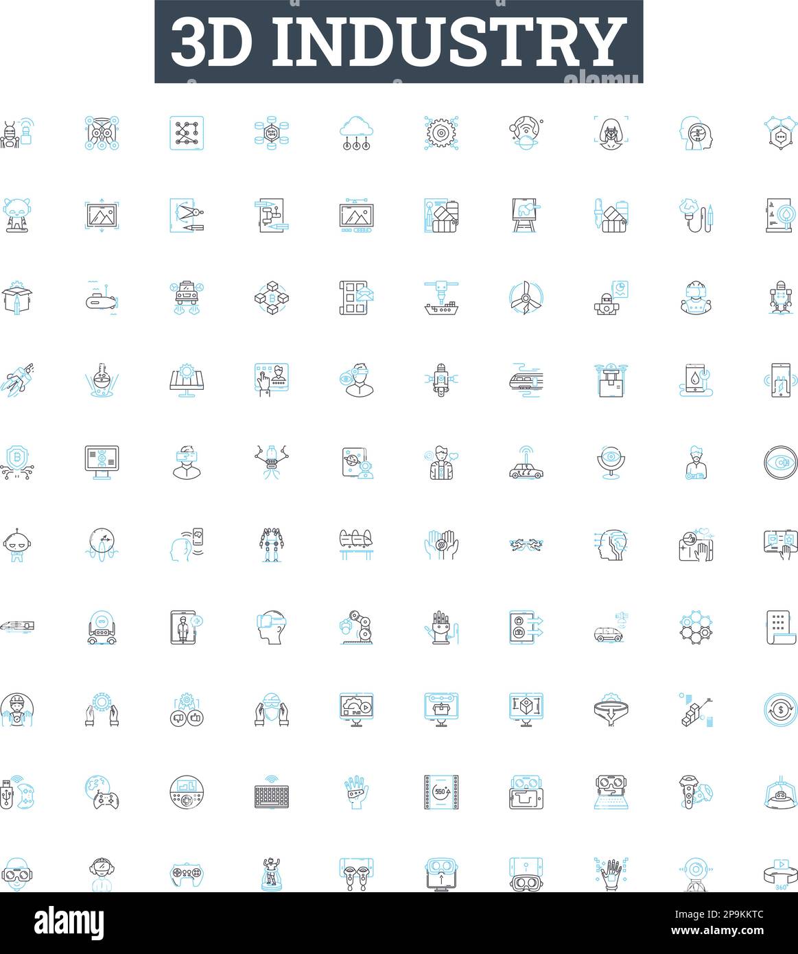 3d industry vector line icons set. 3D, Industry, Printing, Modeling, Rendering, Animation ...