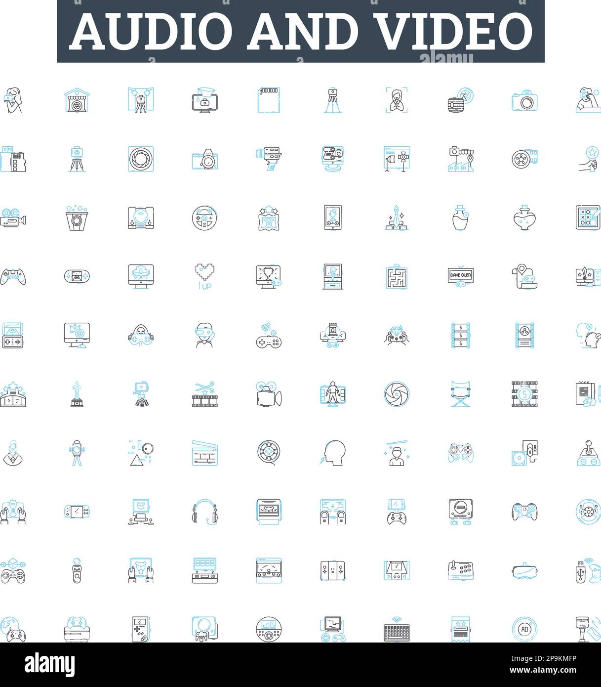 audio and video vector line icons set. Audio, Video, Sound, Music ...