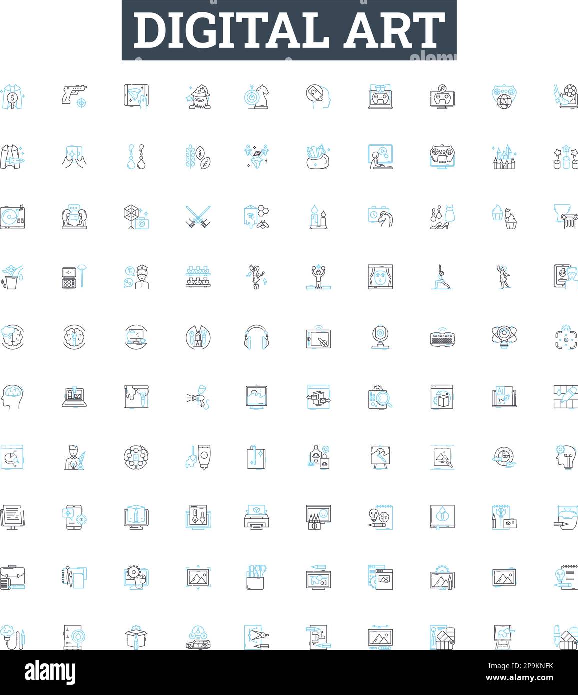 Digital art vector line icons set. Digital, art, graphic, design, illustration, photography ...