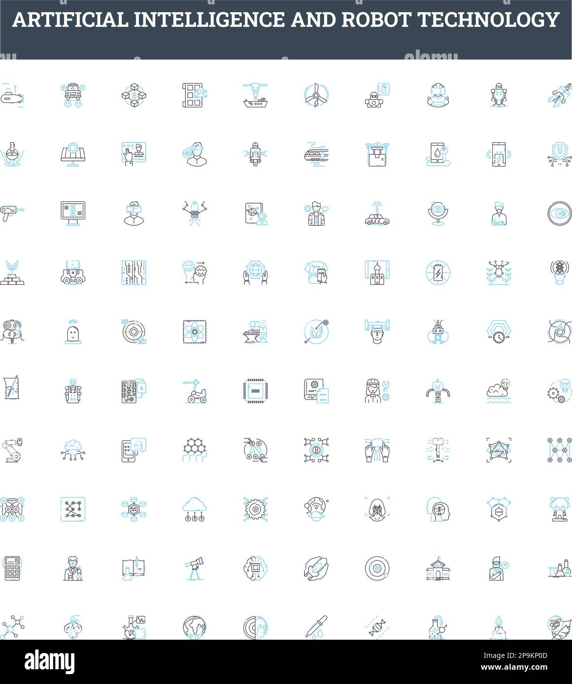 Artificial intelligence and robot technology vector line icons set. AI ... Artificial intelligence and robot technology vector line icons set. AI ...