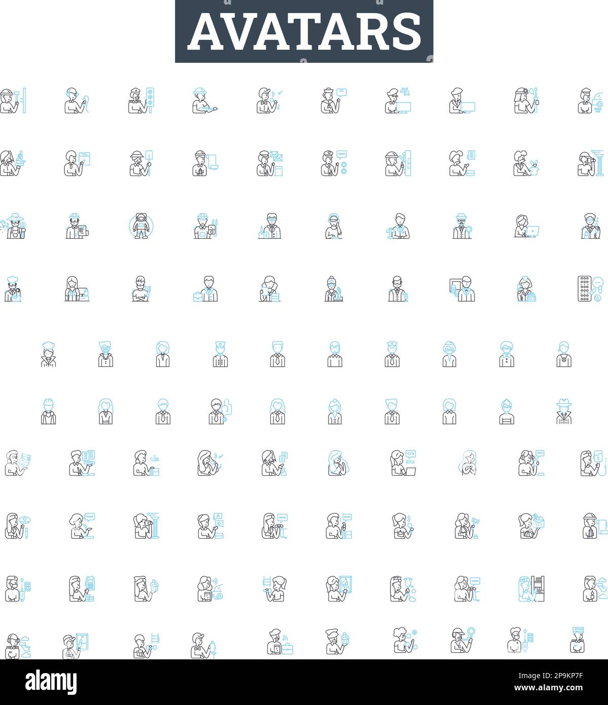 Avatars vector line icons set. Personas, Characters, Forms, Idols ...