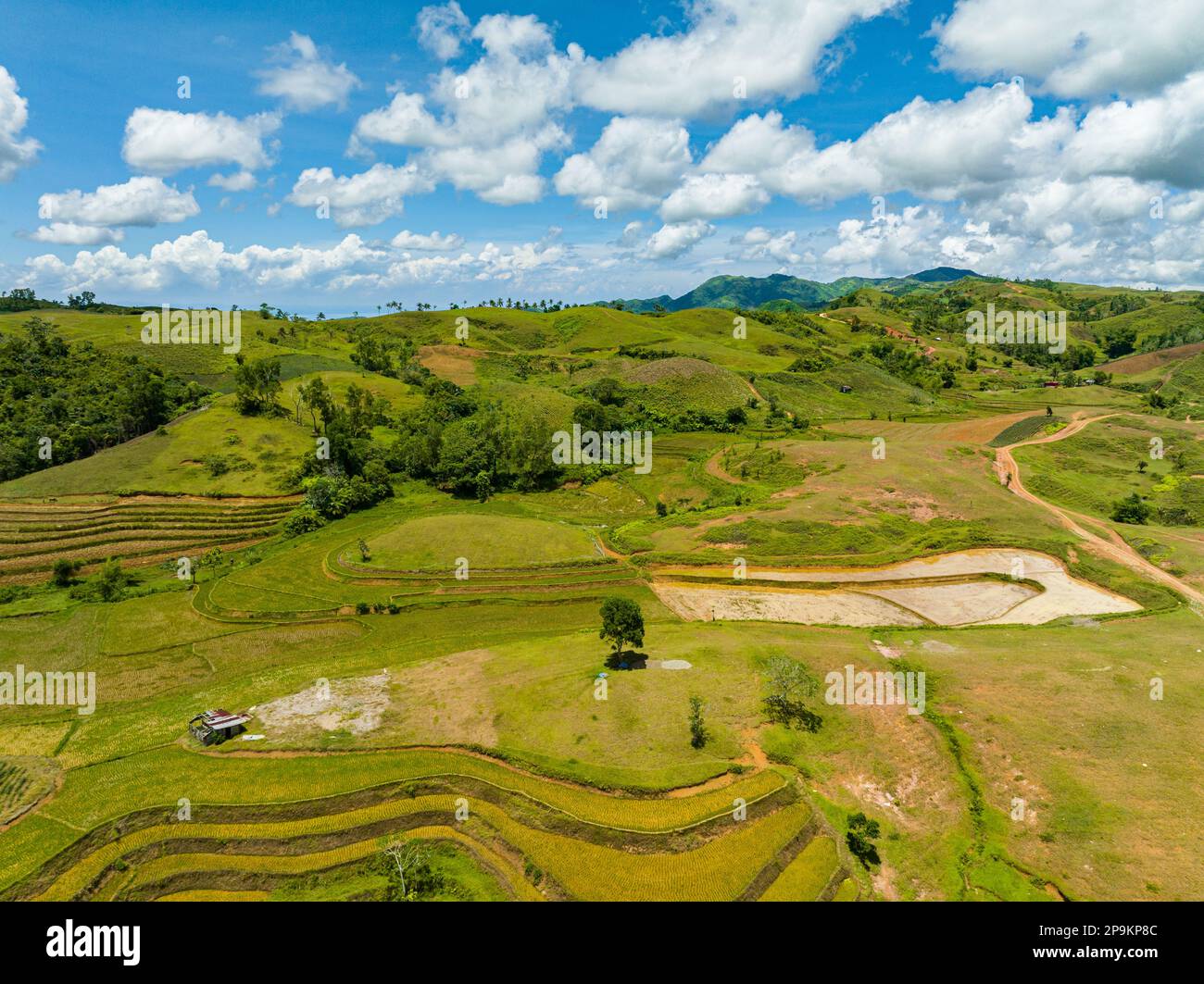 Aerial view of farmland in a mountainous province. Negros, Philippines ...