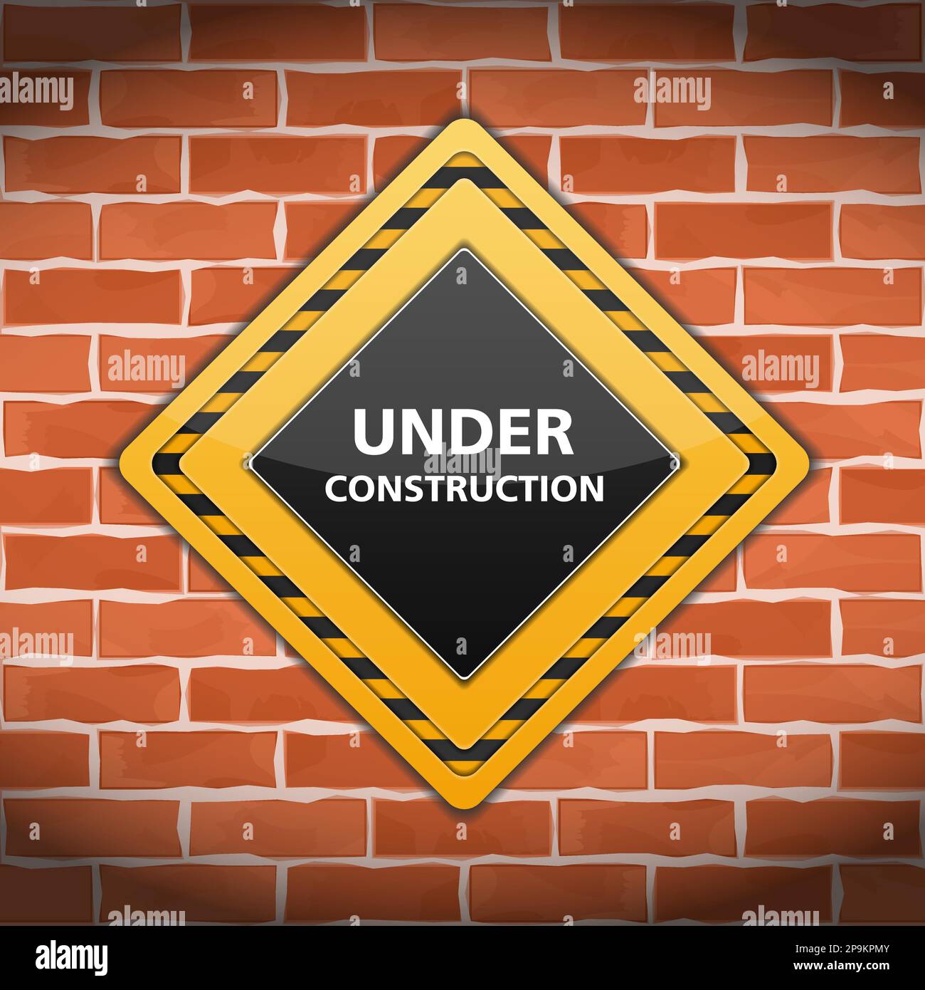 Under construction sign on brick wall, vector eps10 illustration Stock ...