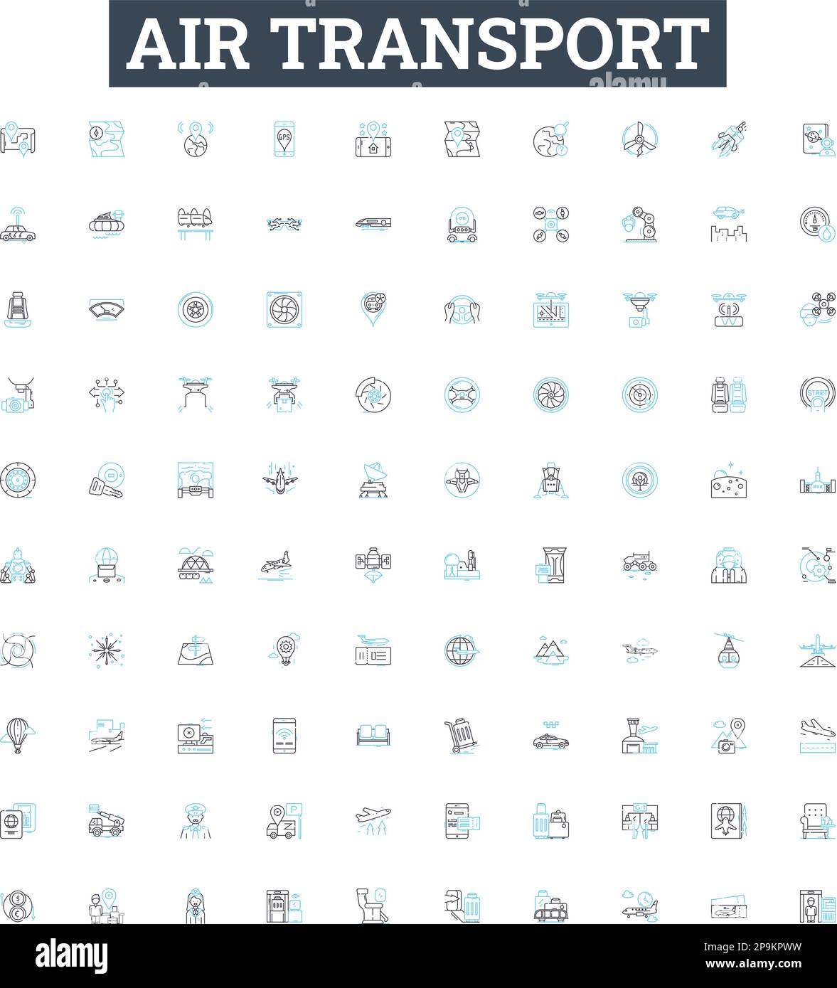 Air transport vector line icons set. Aviation, Airlines, Airway ...
