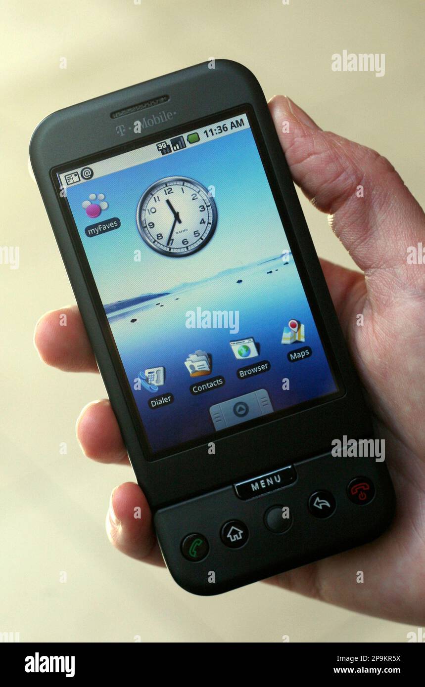 The T-Mobile G1 Android-powered phone, the first cell phone with the ...