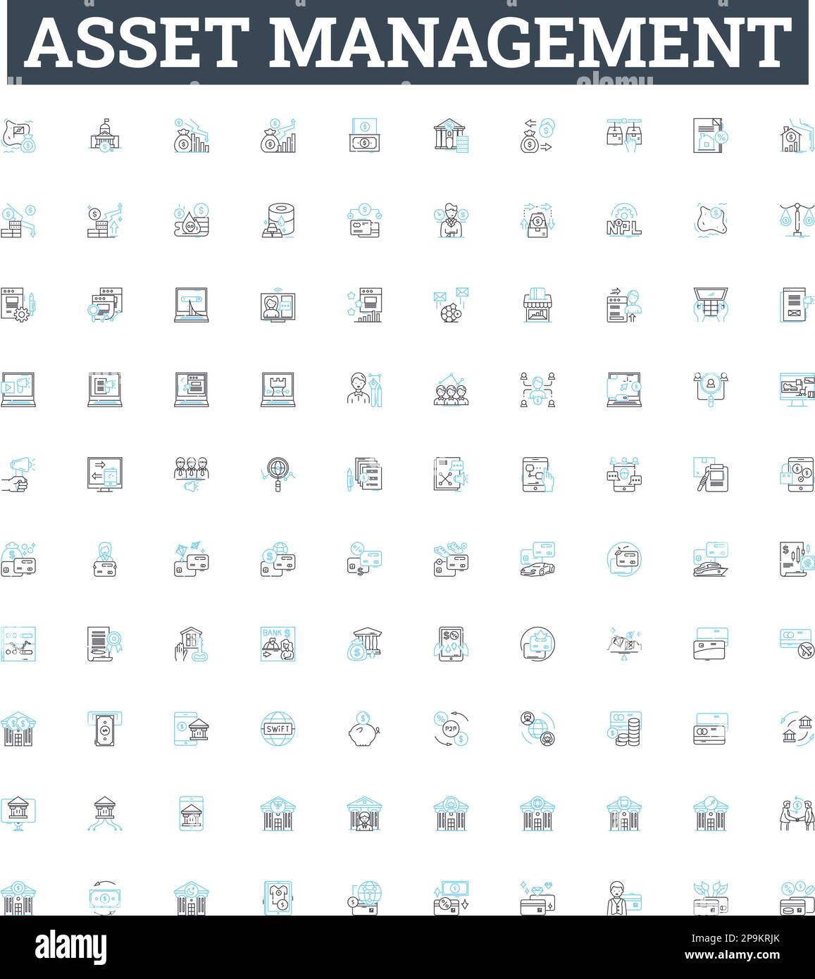 Asset management vector line icons set. Assets, Management, Investment ...