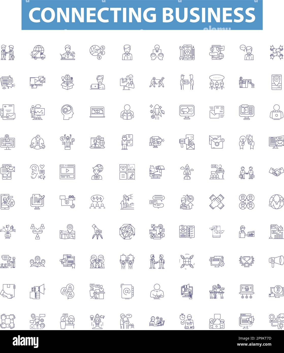 Connecting business line icons, signs set. Networking, Linking, Joining ...