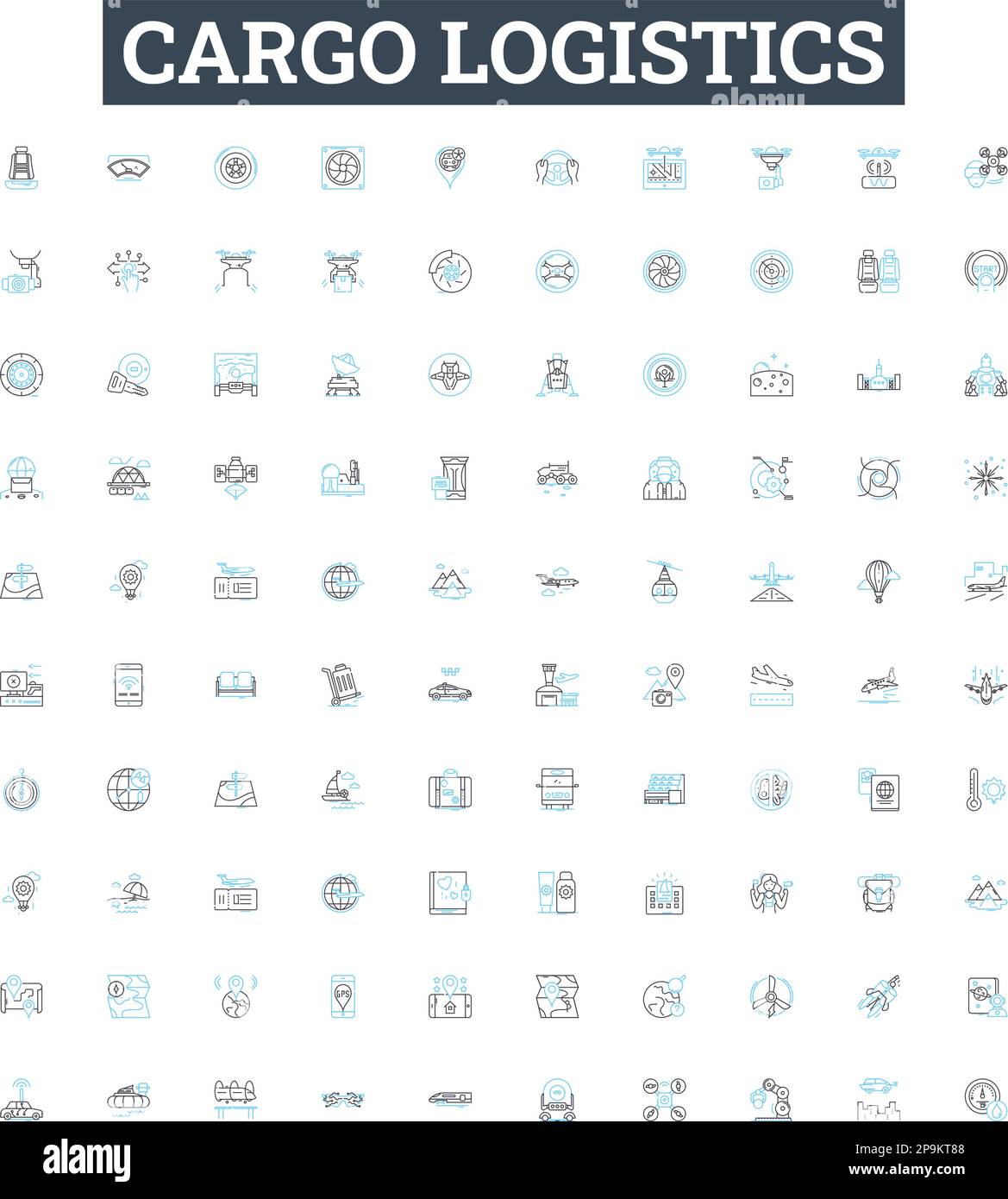Cargo logistics vector line icons set. Shipping, tracking, distribution ...