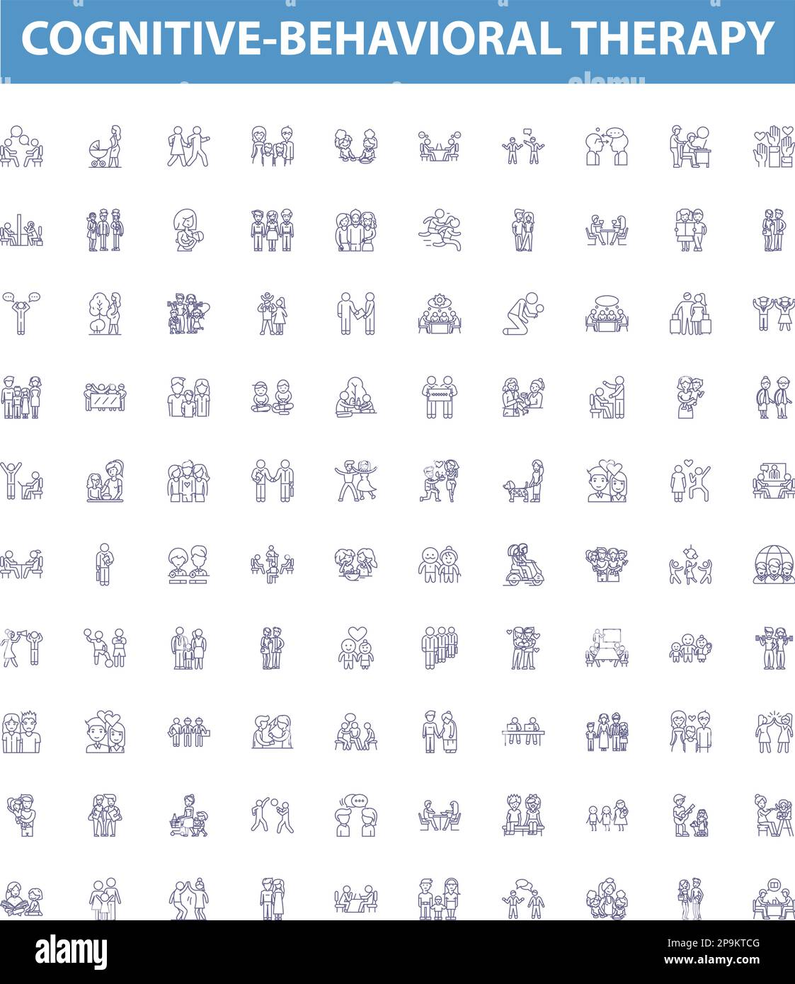 Cognitive-behavioral therapy line icons, signs set. Cognitive Behavioral, Therapy, CBT, Thinking ...