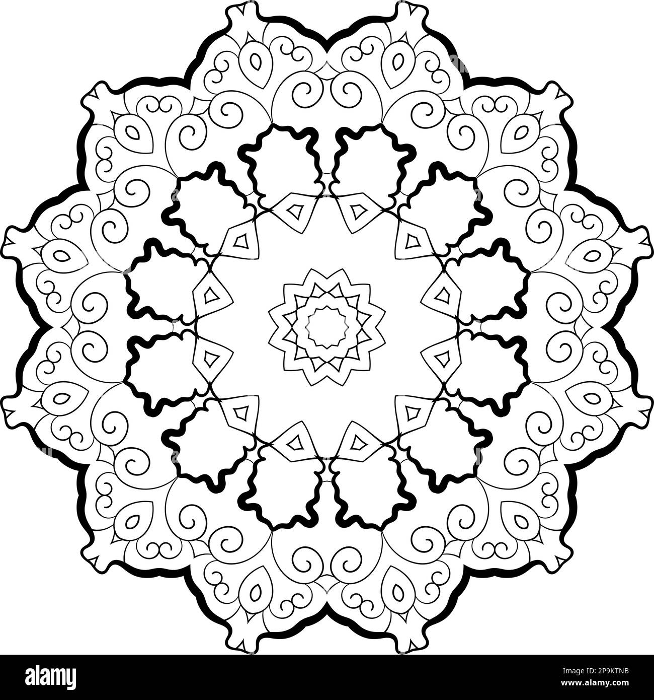Round ornamental mandala for coloring book, Isolated design element ...