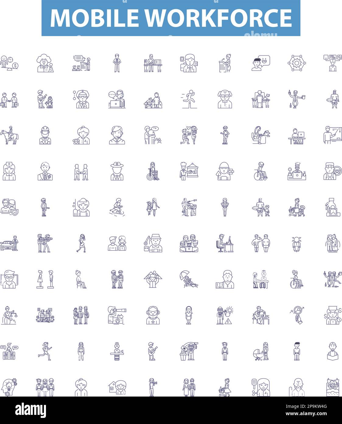 Mobile workforce line icons, signs set. Mobile, Workforce, Teleworking ... Mobile workforce line icons, signs set. Mobile, Workforce, Teleworking ...