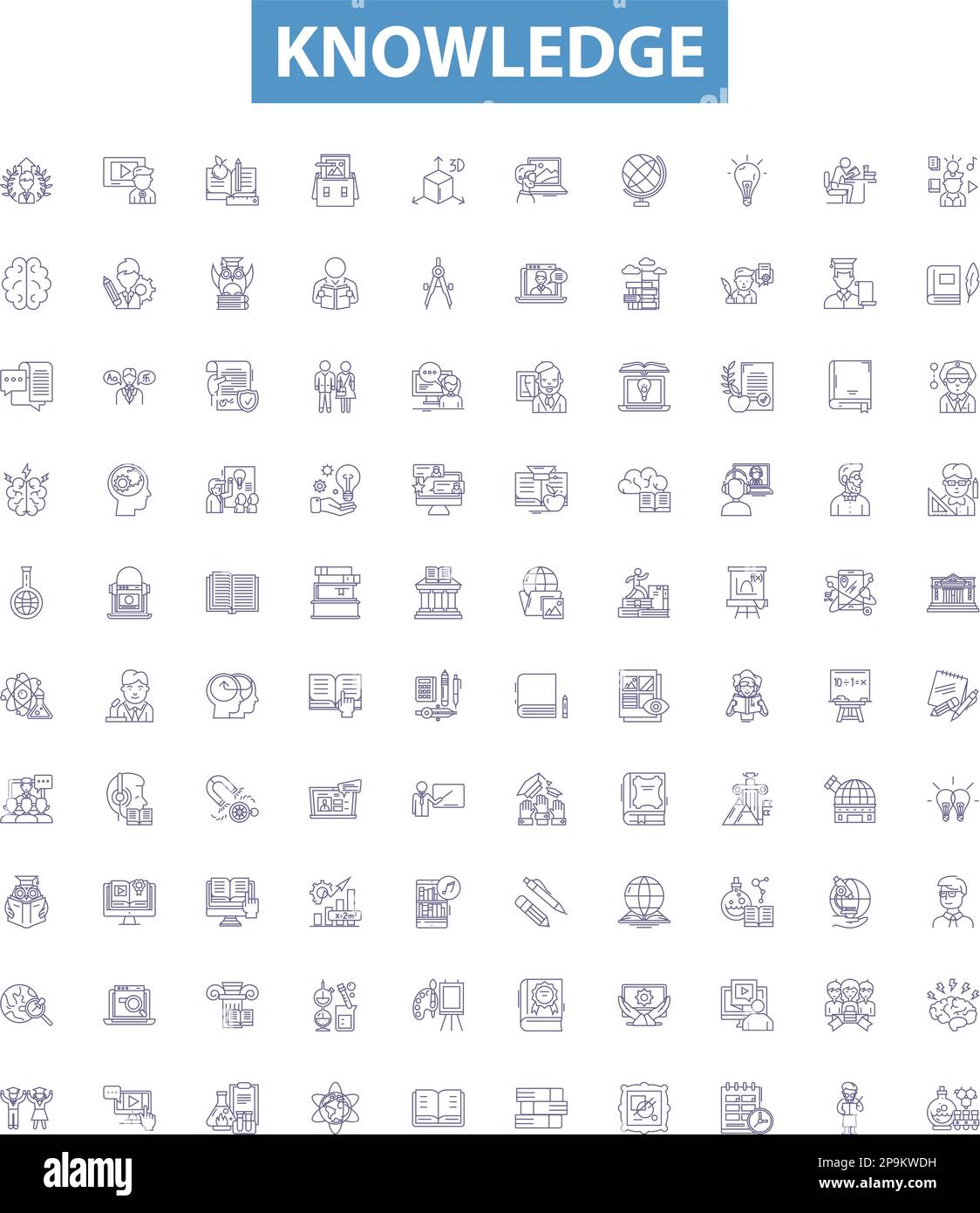 Knowledge line icons, signs set. Understand, Learn, Wisdom, Realize, Insight, Cognition, Master ...