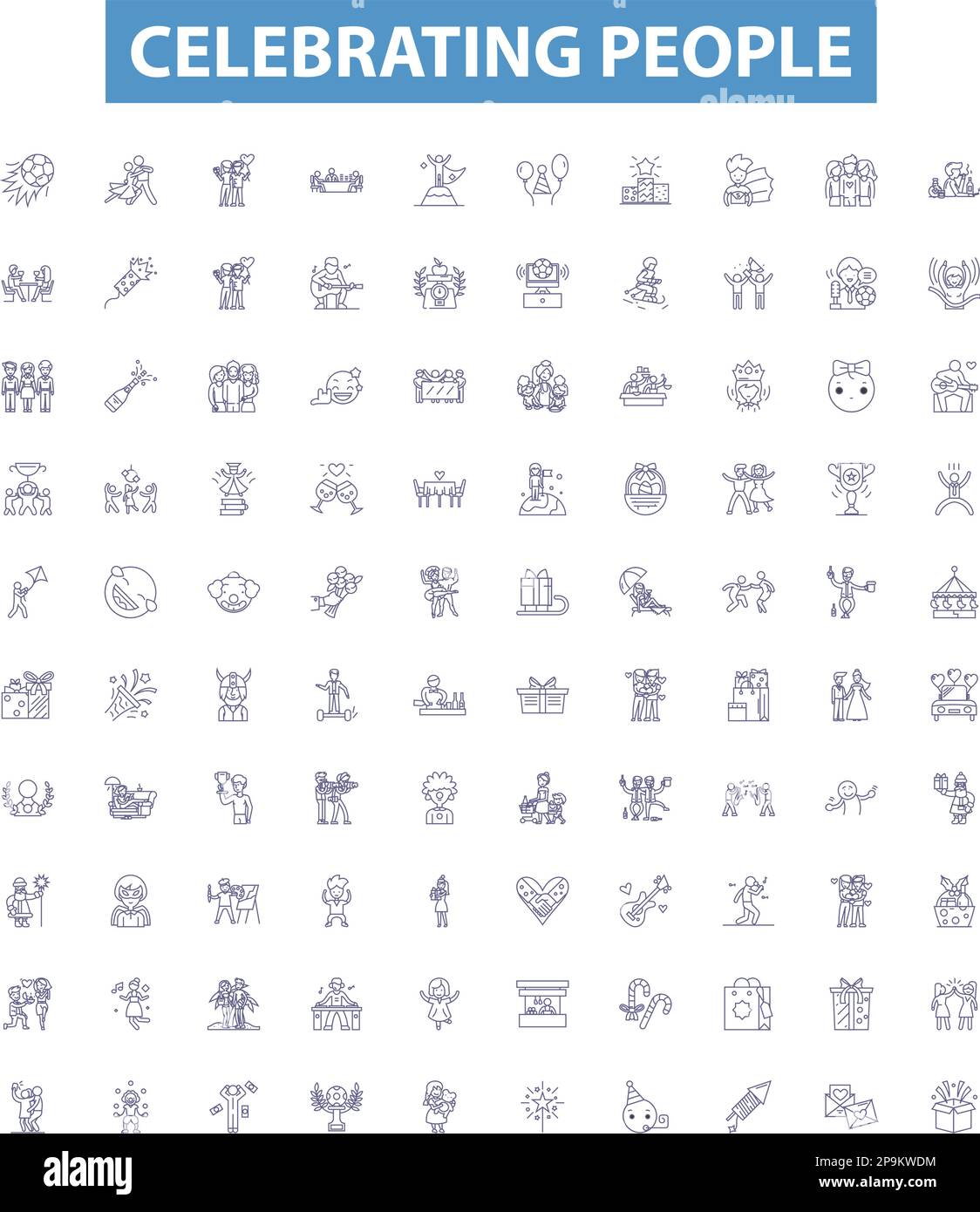 Celebrating people line icons, signs set. Honoring, Saluting ...