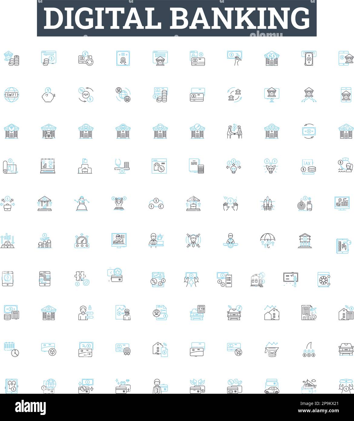 Digital banking vector line icons set. Digital, Banking, Online ...