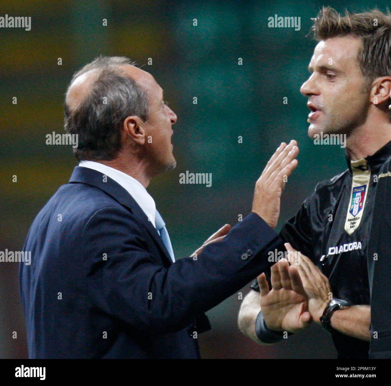 Lazio coach Delio Rossi argues with referee Nicola Rizzoli during an ...