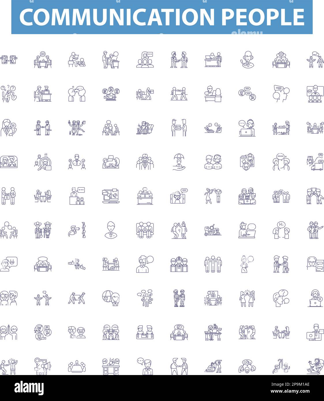 Communication people line icons, signs set. Interact, Converse ...