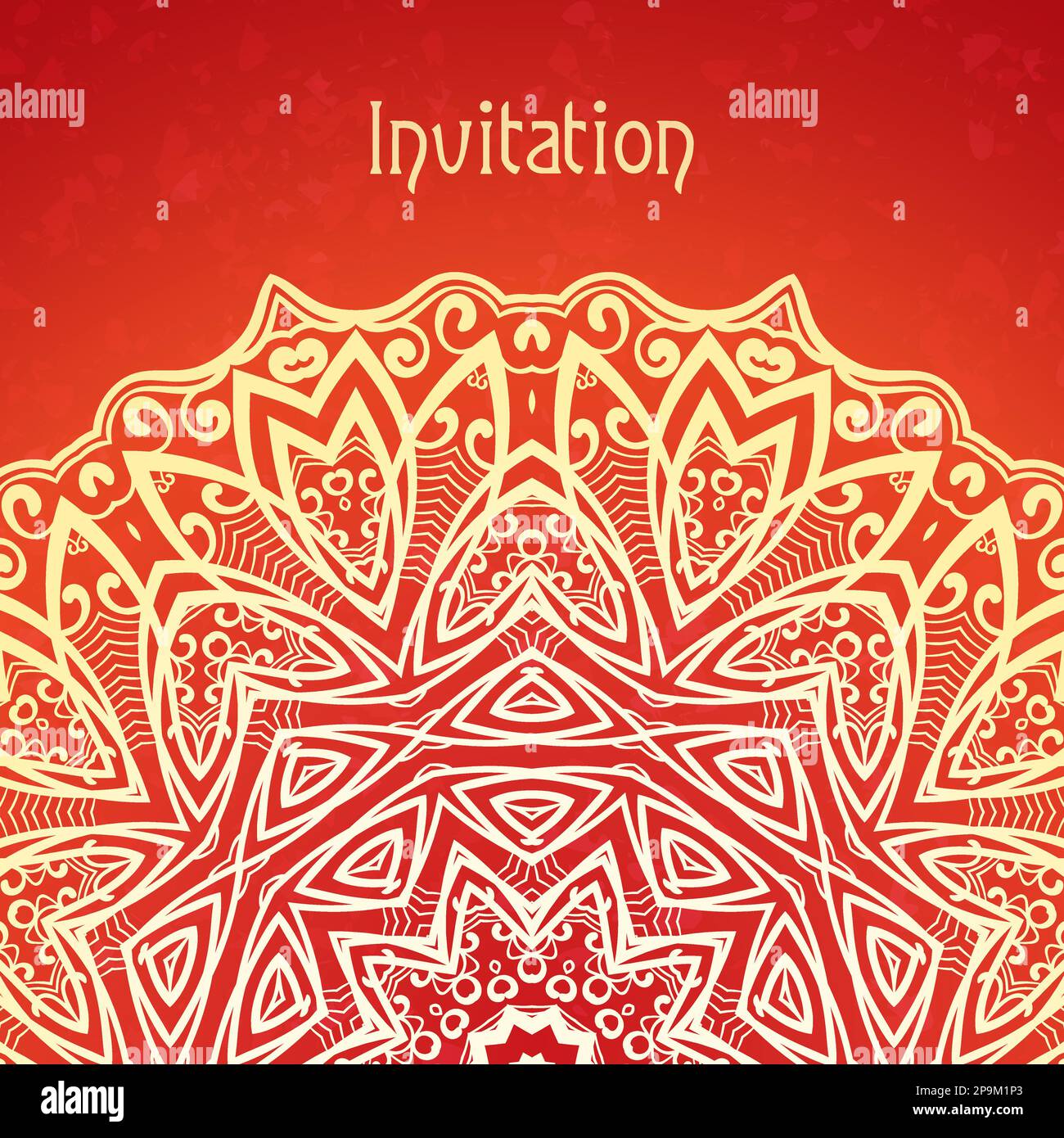 Half mandala on red background, Template for design, Invitation card ...