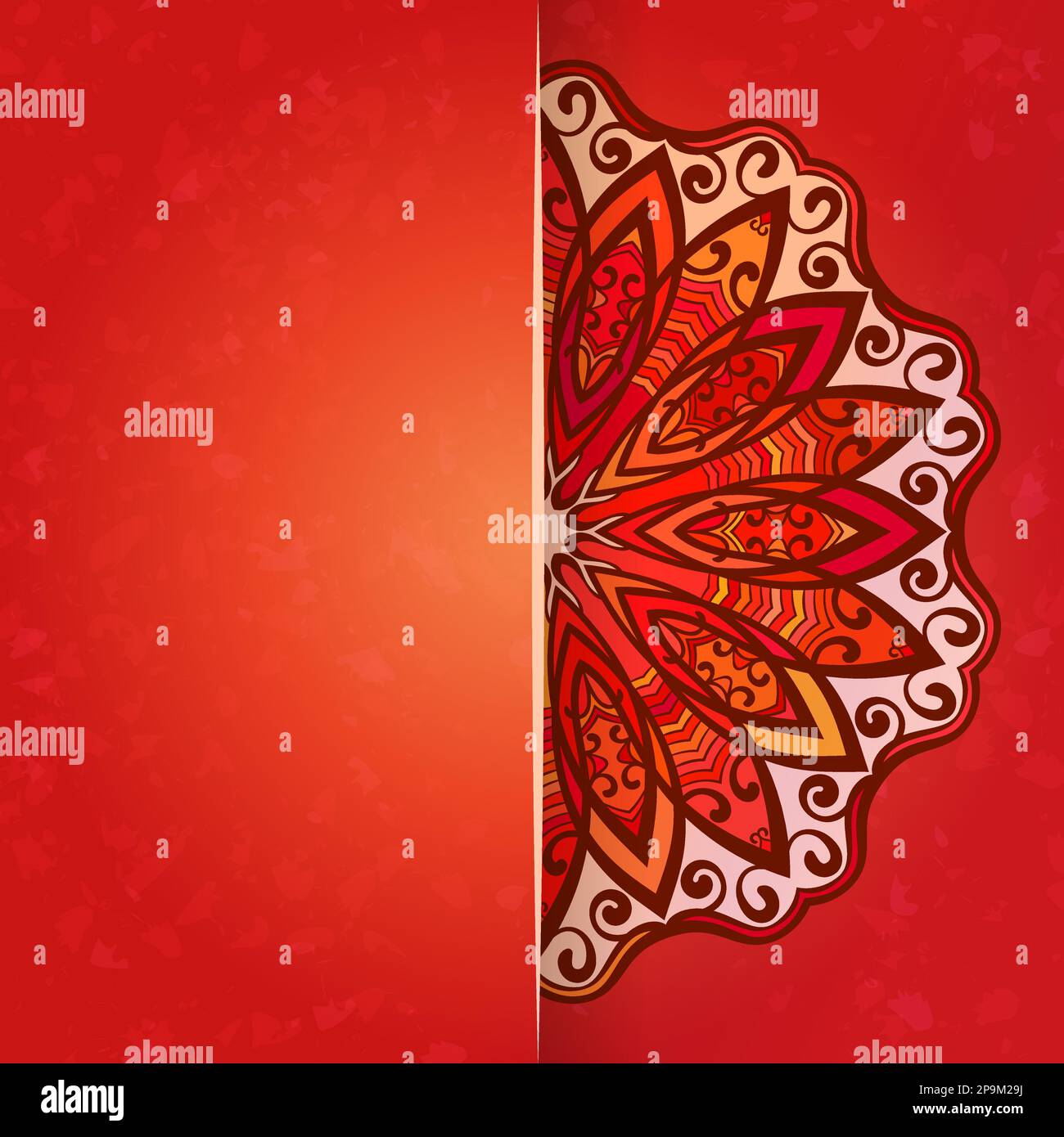Colored half mandala on red background, Template for design Stock ...