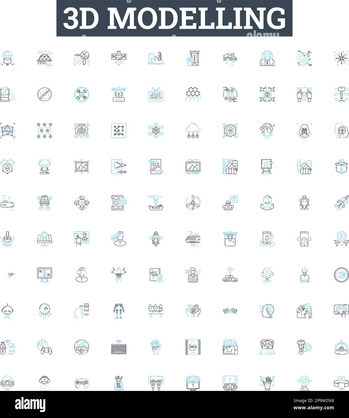 3d Modelling Vector Line Icons Set 3d Modelling Modeling Cad Design Rendering Simulation