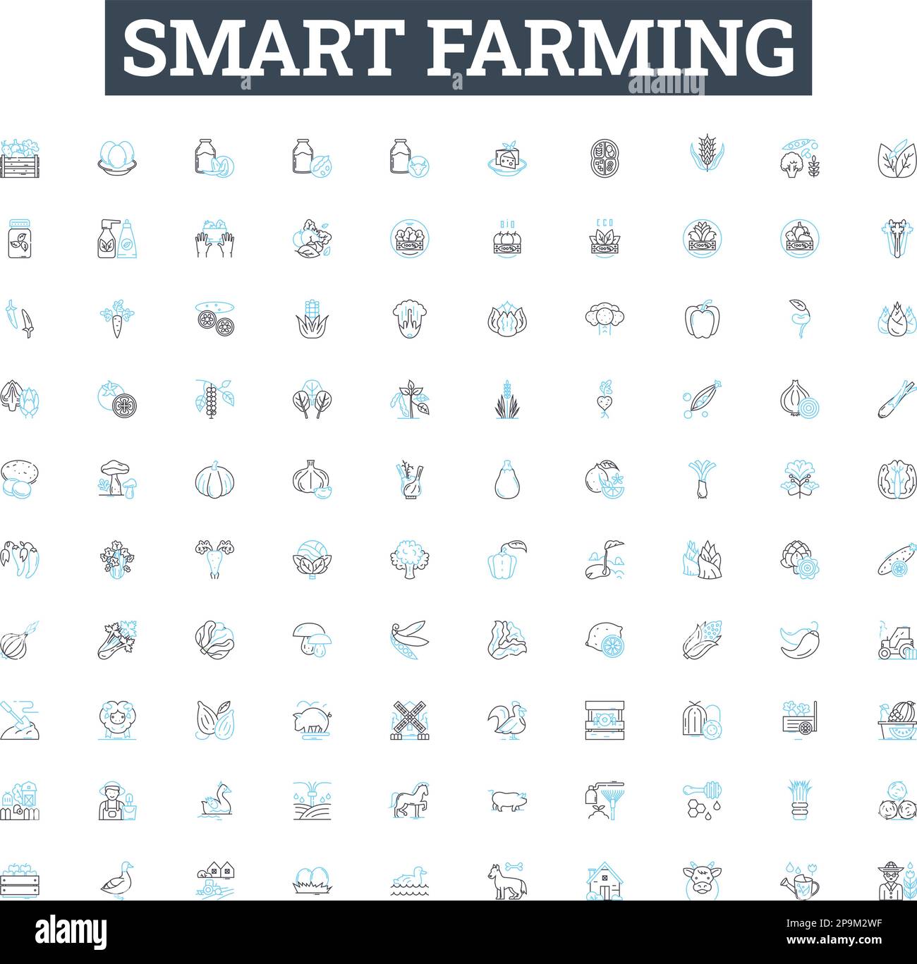 Smart farming vector line icons set. Precision, Agriculture, Technology ...